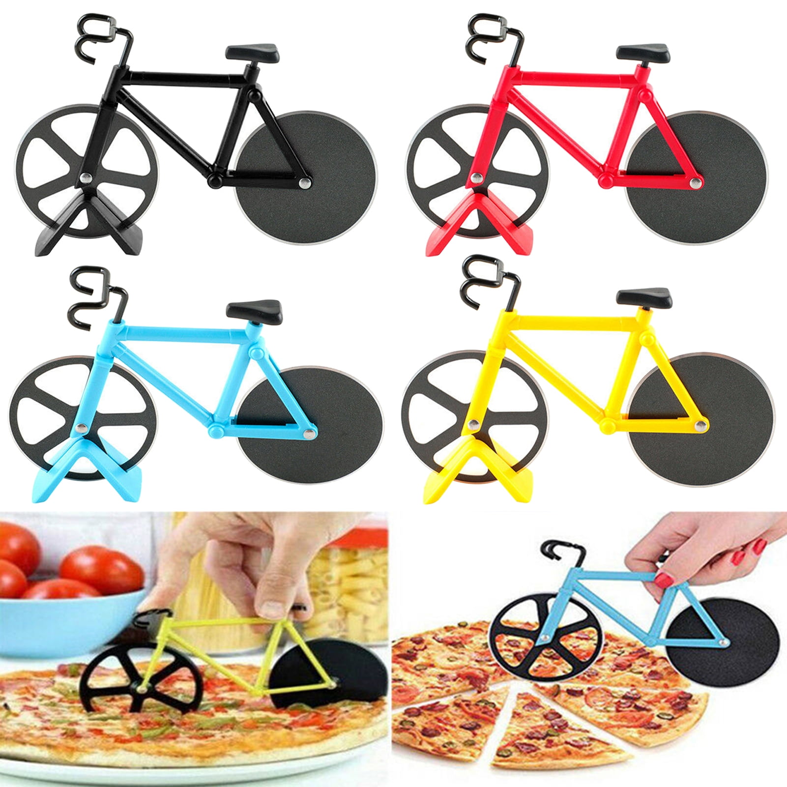 suidie Novelty Bicycle Shape Pizza Cutter Dual-Wheel Slicer Kitchen ...
