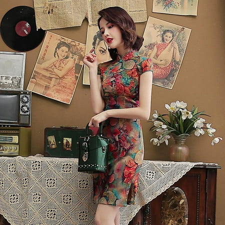 Stretchable Qi Pao Chinese Dress Flexible Oriental Style Dresses 4xl ...