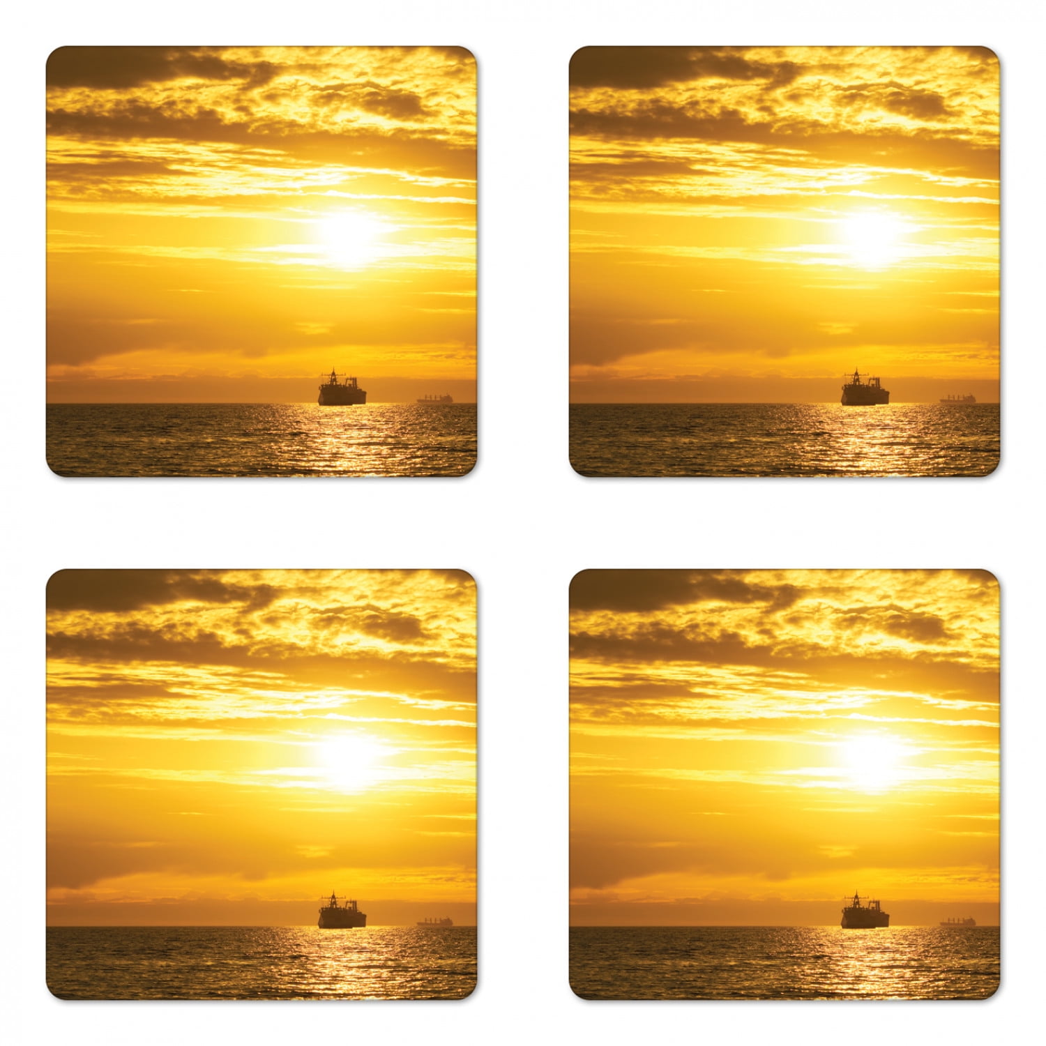 Nautical Coaster Set of 4, Cargo Ship Sailing Away When Sun Goes down ...