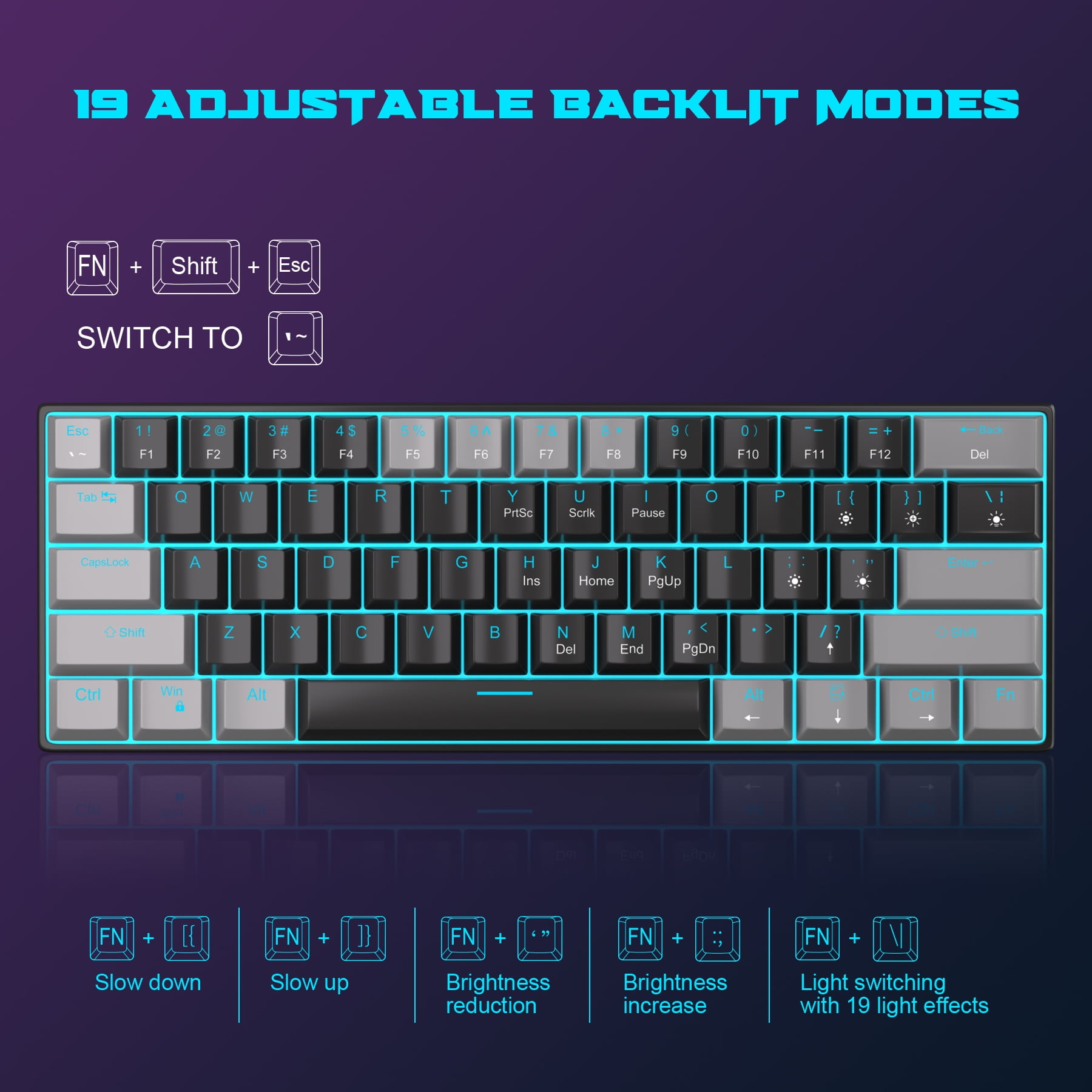 Buy 60 Percent Mechanical Gaming Keyboard, Black Gaming Keyboard with ...