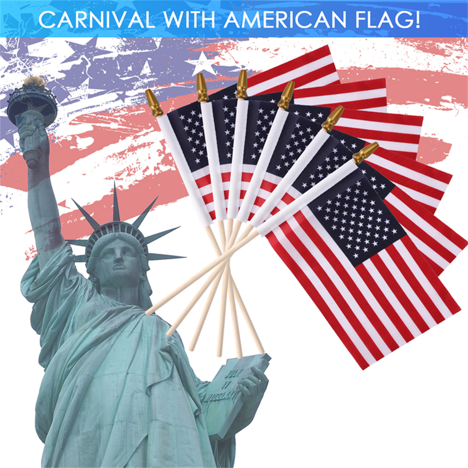 6PCS 4x6 inch US Small Flag Hand Held Stick Mini American Stick Flag ...