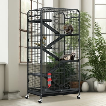 Pawhut Rolling Metal Rabbit & Small Animal Hutch Cage - Walmart.com