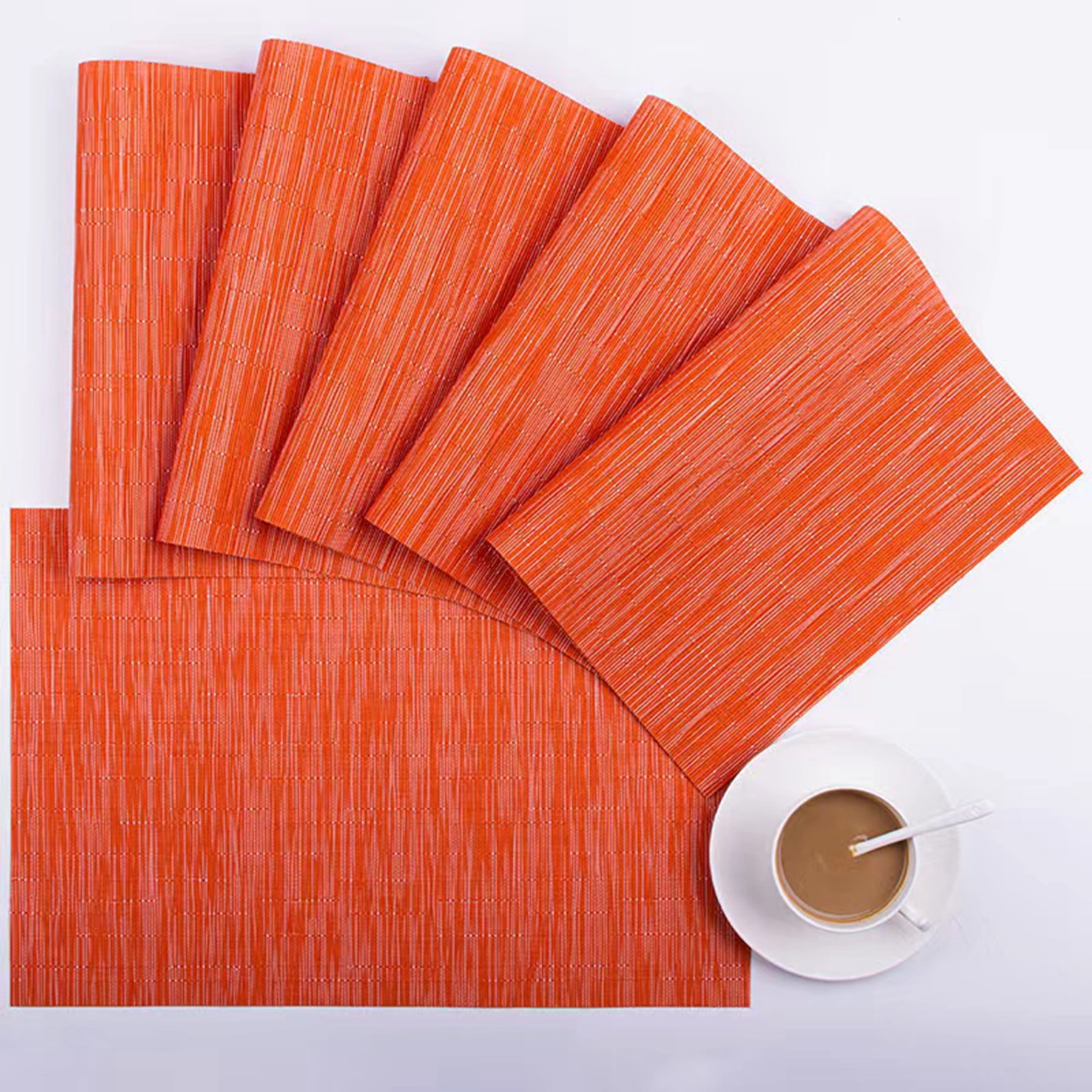 PVC Kitchen Placemat Woven Vinyl, Orange Set of 6 Non-Slip Heat ...