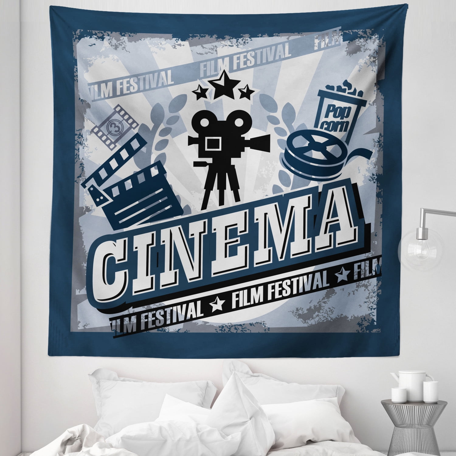 Movie Theater Tapestry, Vintage Cinema Poster Design Grunge Effect and ...