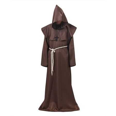 Medieval Monk Priest Robe Long Gown Wizard Hooded Robe Halloween ...