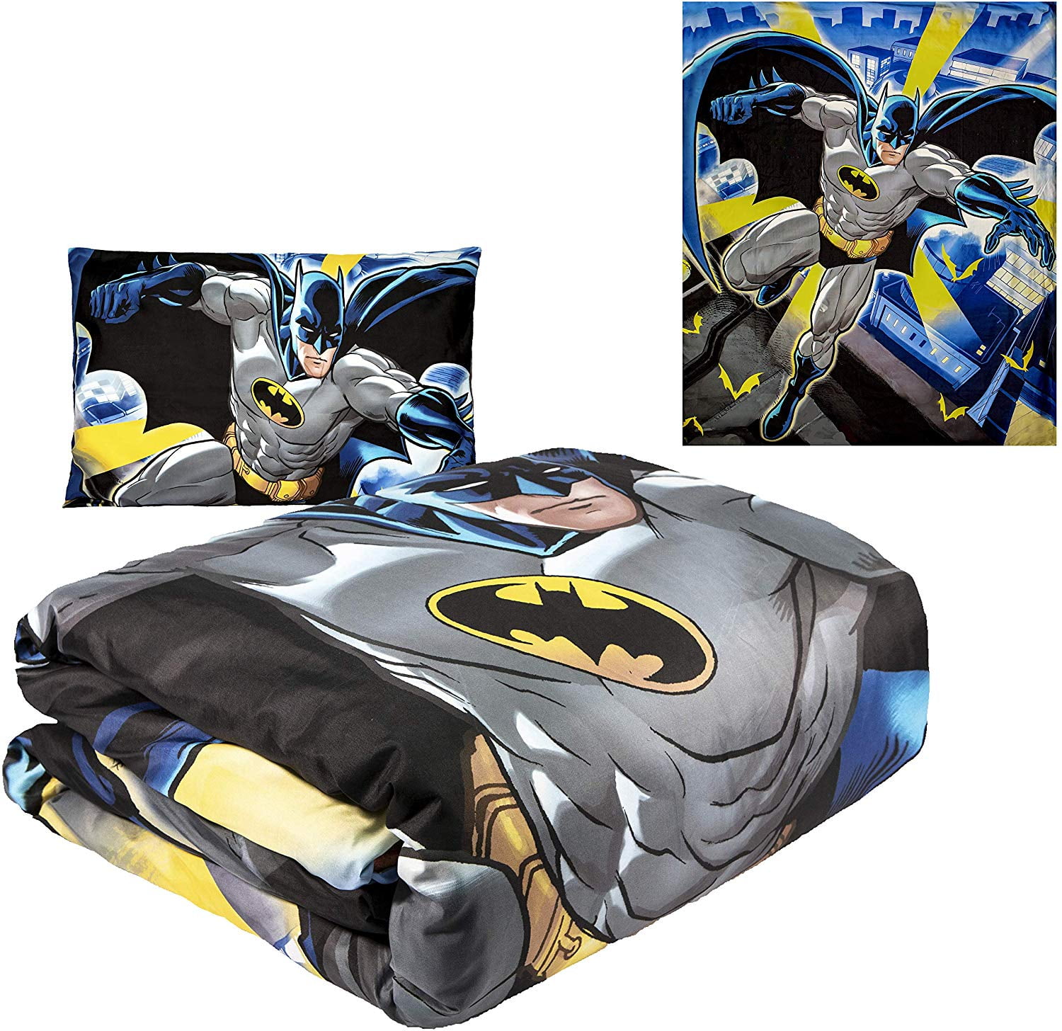 DC Comics Batman Cartoon Polyester Washable Comforter Sets, Twin, Gray ...