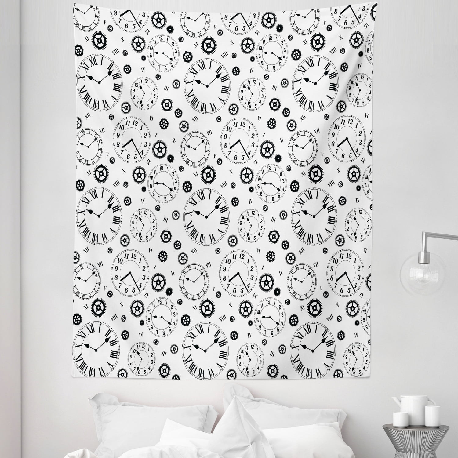 Clocks Tapestry, Clockworks Theme with Gears Roman Numeral Hours Timer ...