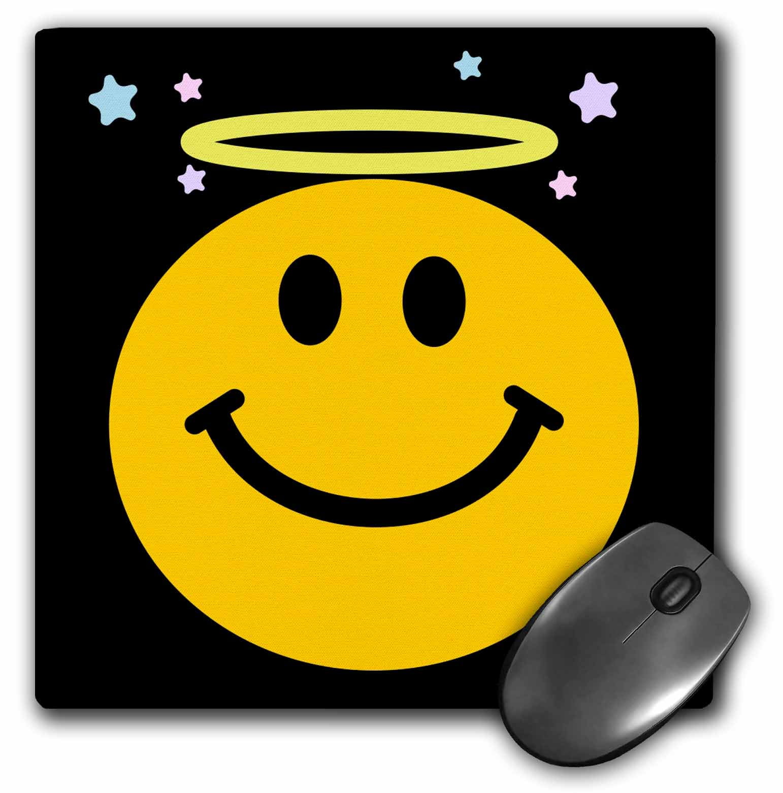 3dRose Angel smiley face on black angelic yellow happy smilie with halo ...