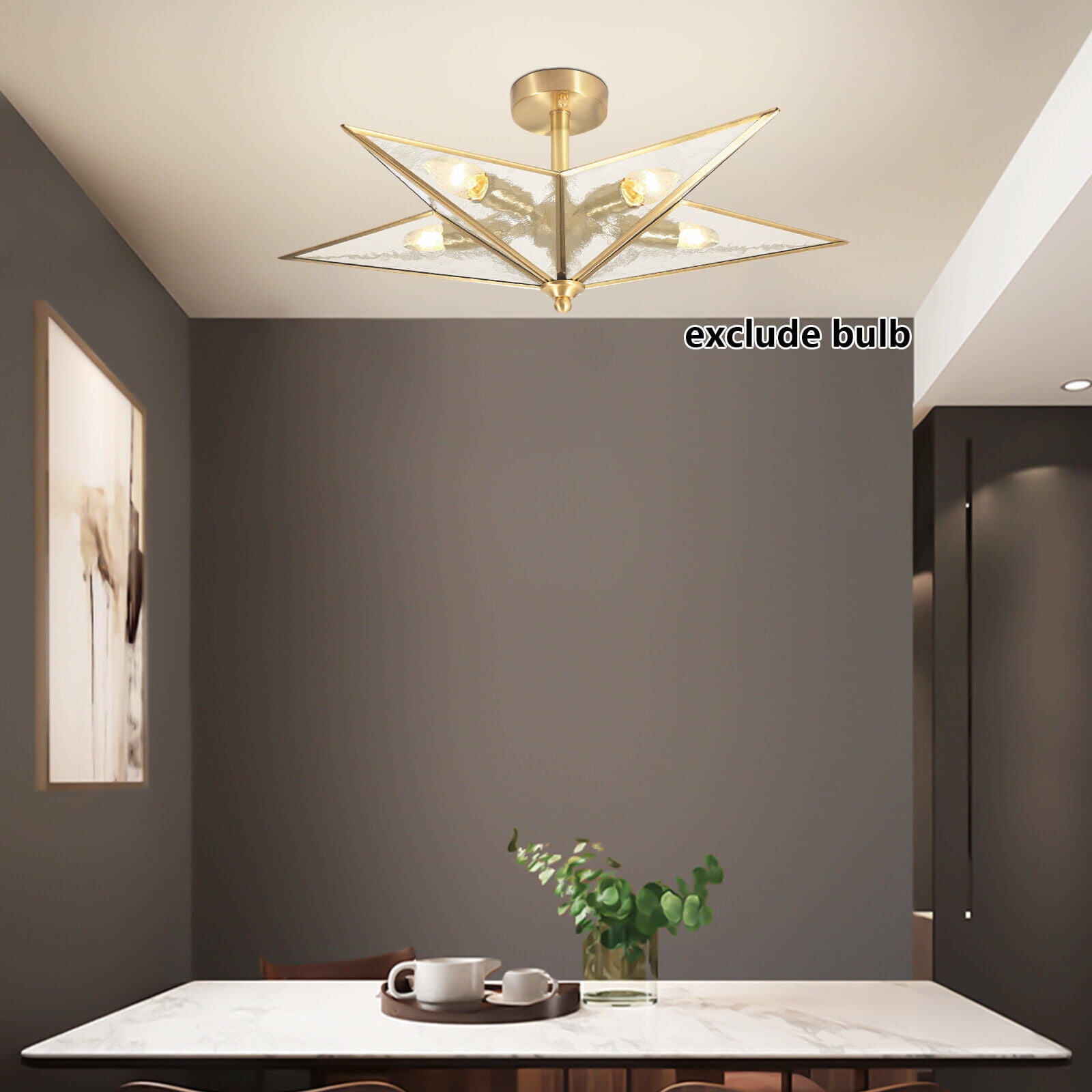 5 Lights Star Shape Ceiling Light Gold Glass Lamp Shade Living Room ...