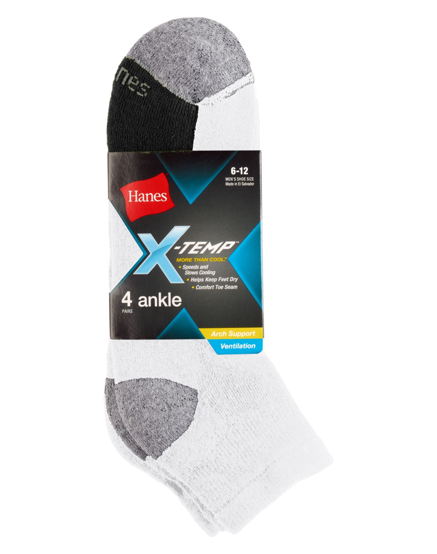 Men's 4 Pack X-Temp Arch/Ventilation Ankle Socks - Walmart.com