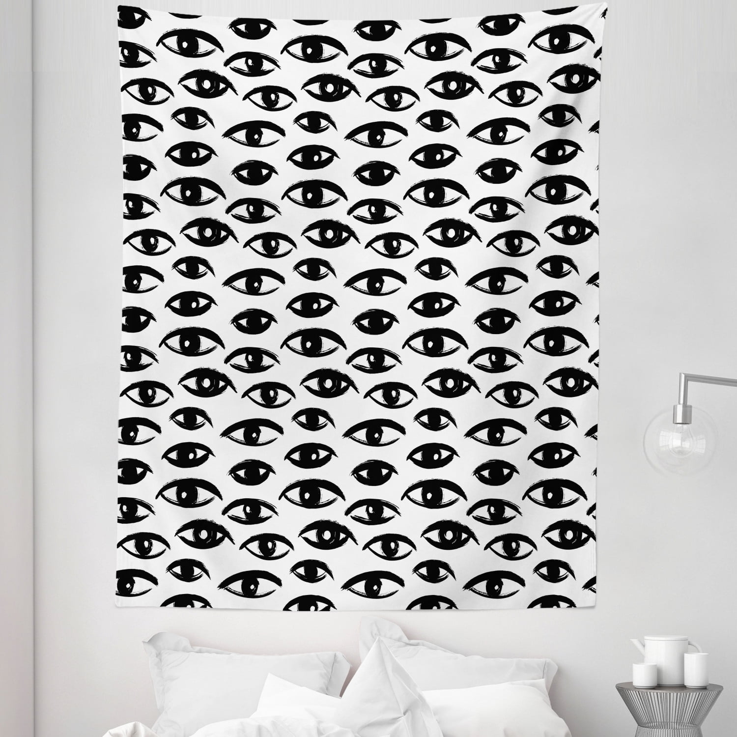 Eyeball Tapestry, Brush Marks Hand Drawn Grunge Eyes Sketch Style ...