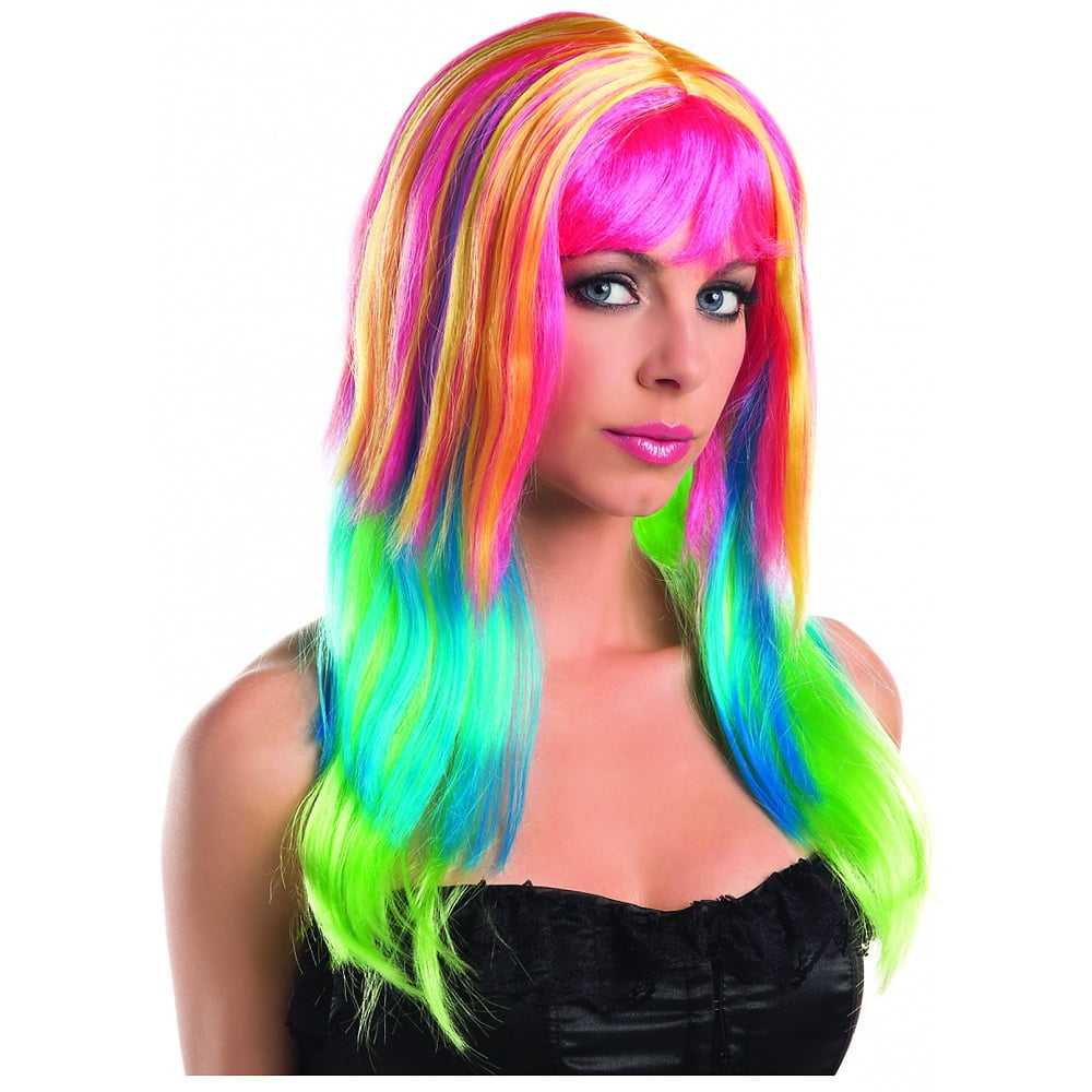 Neon Straight Rainbow Wig Adult Costume Accessory - Walmart.com