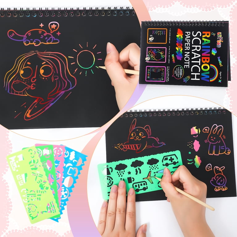 sixwipe, Scratch Paper Art Set, 13 Pcs, Rainbow Magic Craft Kit ...