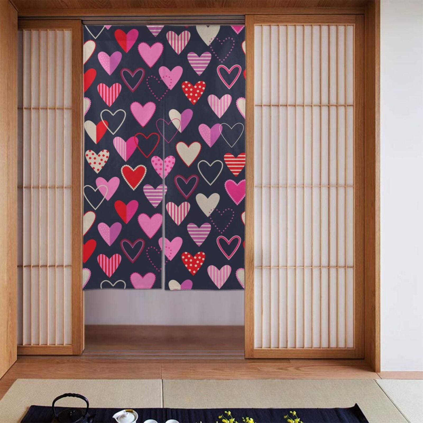DouZhe Doorway Drape Split Curtains, Romantic Love Pink Hearts Room ...