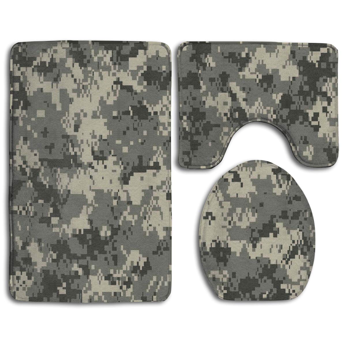 PUDMAD Army Camouflage 3D 3 Piece Bathroom Rugs Set Bath Rug Contour ...