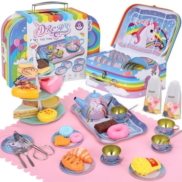 Kids Tea Set-Mini Porcelain Tea Party 17pc. Play Set with Carrying ...