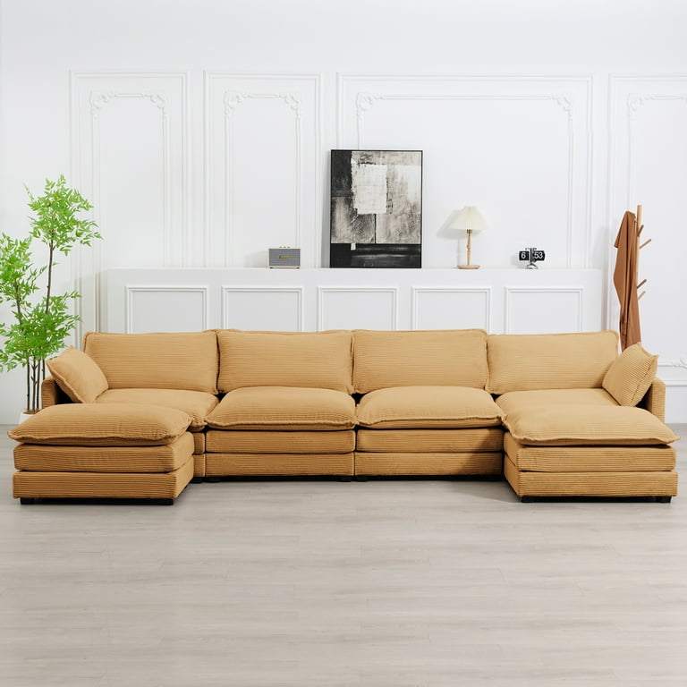 JUSTLET U Shaped Sectional Sofa Set Indoor Furniture Convertible Modular Corduroy Sectional Sofa Set with 2 Ottomans for Living Room Yellow Shop Black Friday Deals for 2024 Walmart
