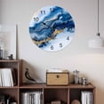 14 Inch Abstract Marble Texture Wall Clock, Waves Gradient Blue Gold ...