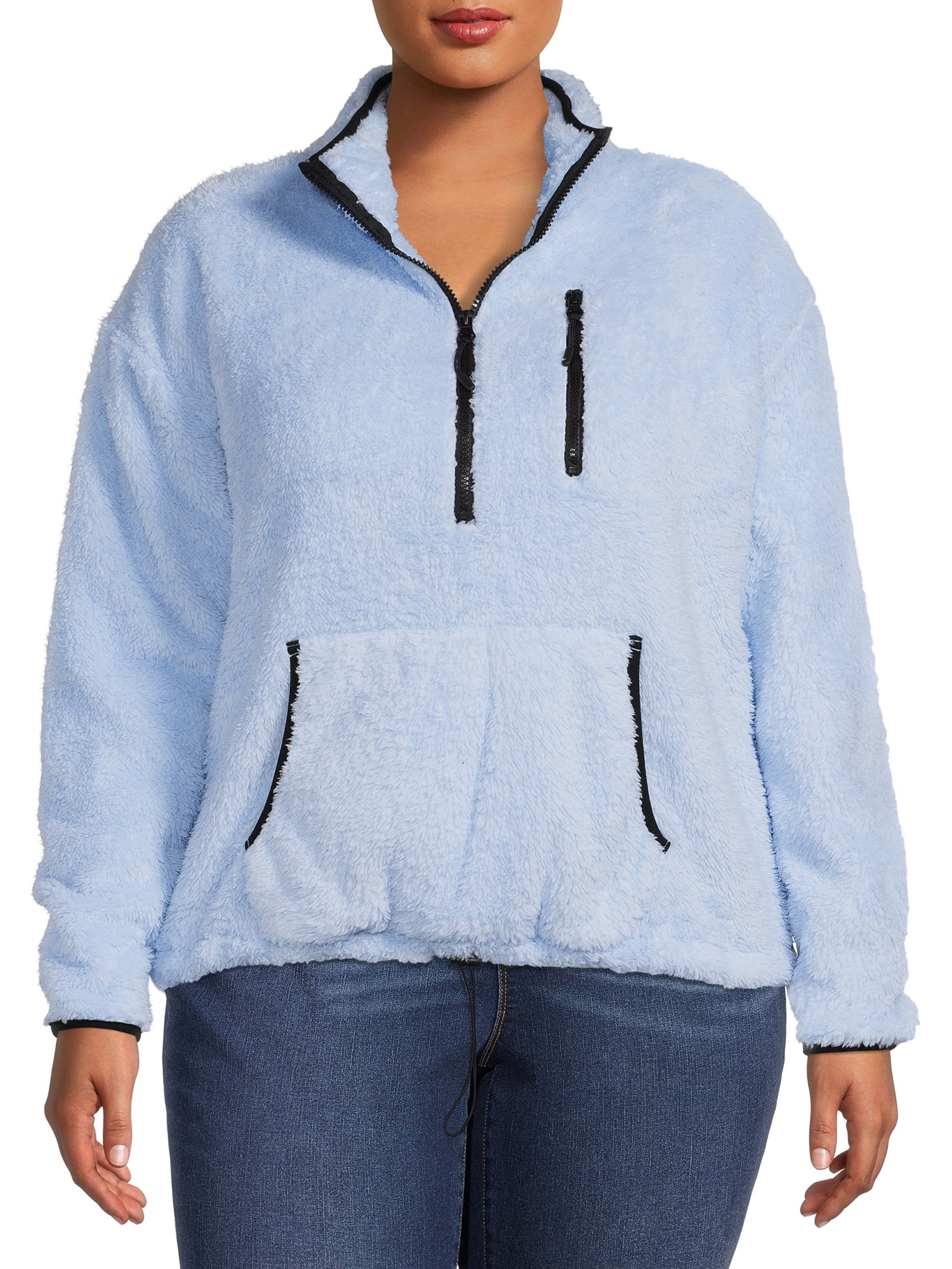 No Boundaries Juniors Plus Size Plush Half Zip Pullover - Walmart.com