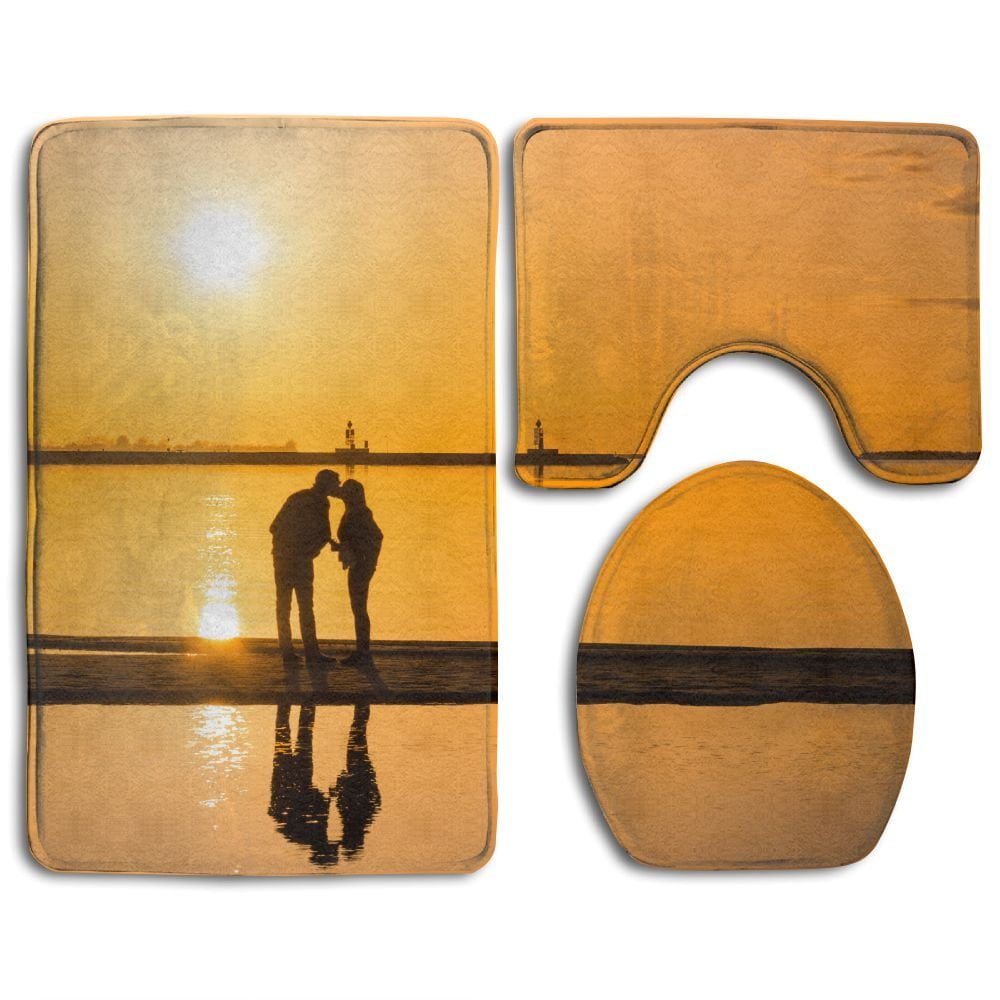 GOHAO Sunset Couple Kissing At Seaside 3 Piece Bathroom Rugs Set Bath ...
