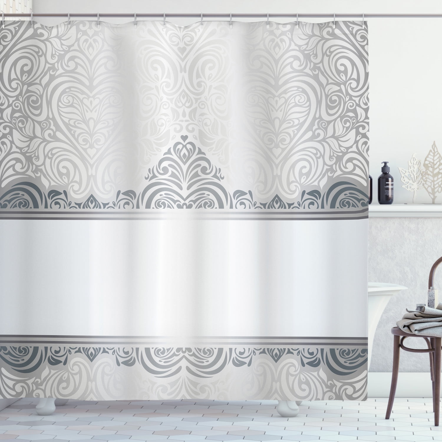 Ambesonne Damask Shower Curtain, Vintage Rich Flowers, 69"Wx75"L, Grey ...