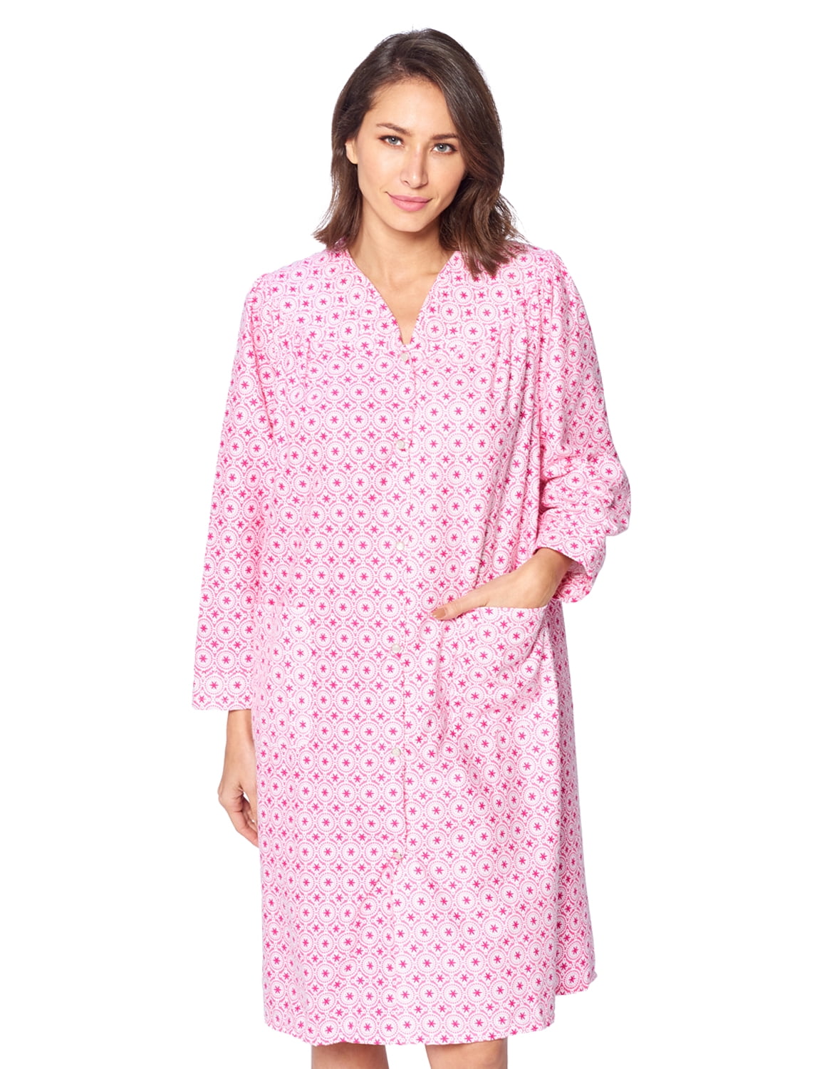 Casual Nights Women's Floral Snap Front Flannel Duster Long Sleeve ...