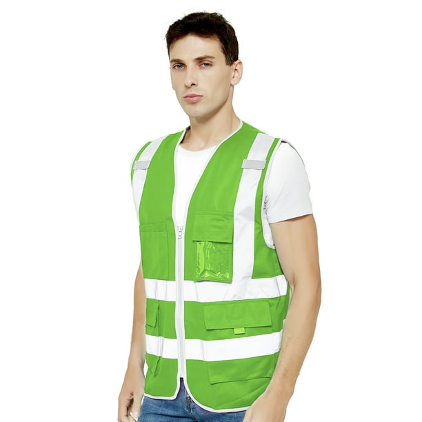 Toptie Class 2 High Visibility Zipper Front Safety Vest With 9 Pockets ...