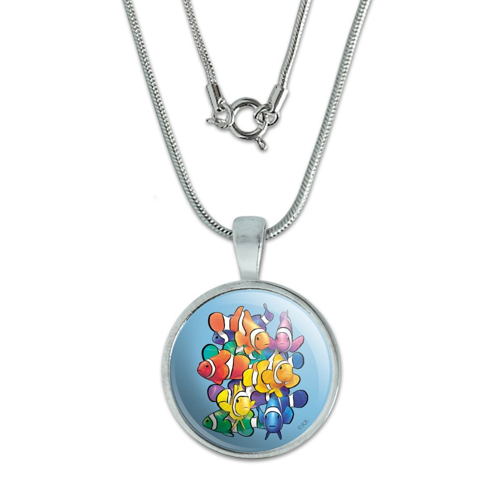 Clowns Clownfish Fish Rainbow 0.75" Pendant with Sterling Silver Plated ...
