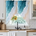 Beige Blue Swag Curtain Valance for Window 2 Panels Gradient Ocean Wave ...