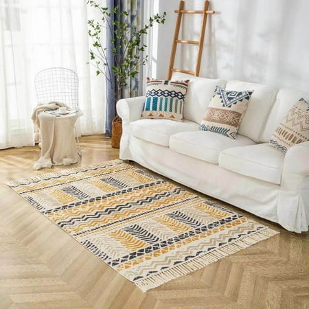 35x24 inch Indoor Cotton and Linen Anti-slip Retro Tassel Rug Area Rug ...