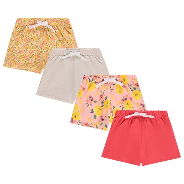 BTween 4-Pack Girls Shorts, Cotton French Terry Shorts for Girls, Kids ...