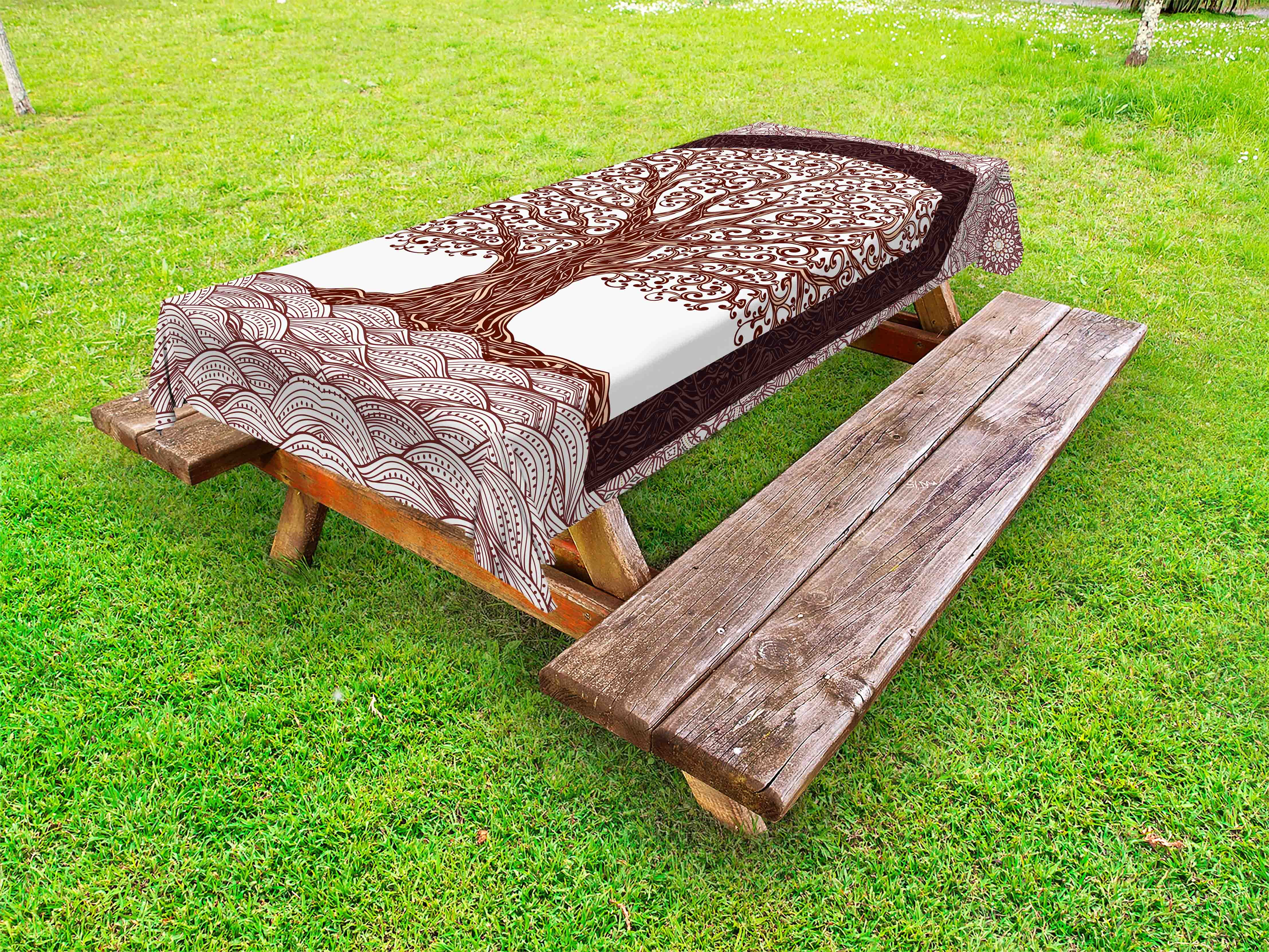 Nature Outdoor Tablecloth, Hand Drawn Tree Branch Roots with Modern ...