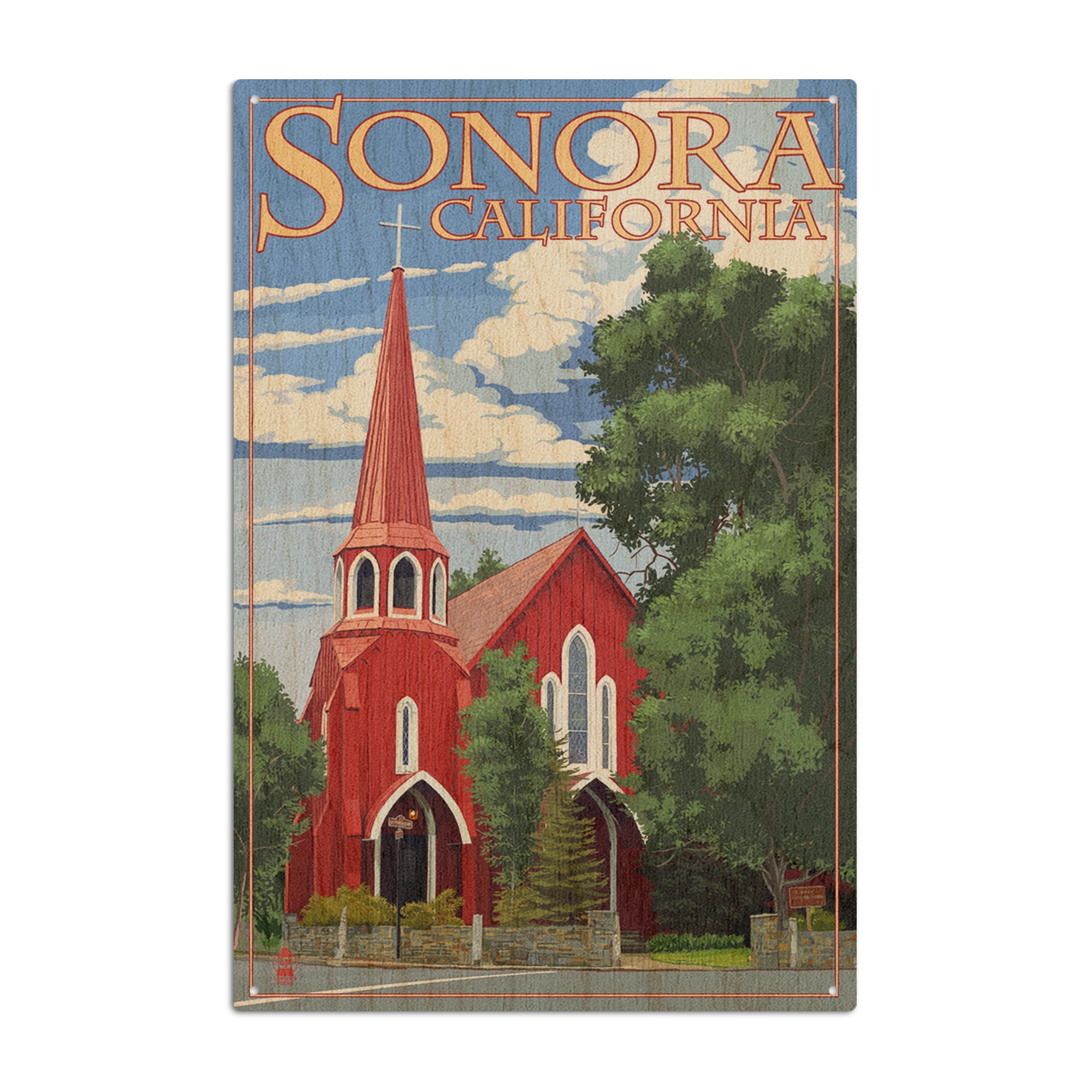 Sonora, California, Red Church Birch Wood Wall Sign (6x9 Rustic Home ...