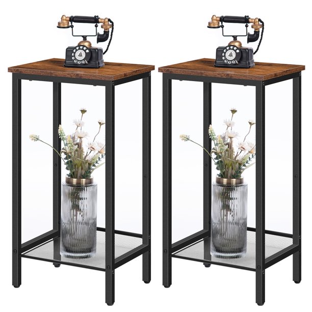 HOOBRO Tall Side Tables Set of 2, Industrial End Telephone Tables with ...