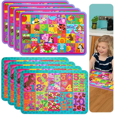 8 Pack Educational Placemats, 17 x 11 Inches Alphabet ABC and Numeral ...