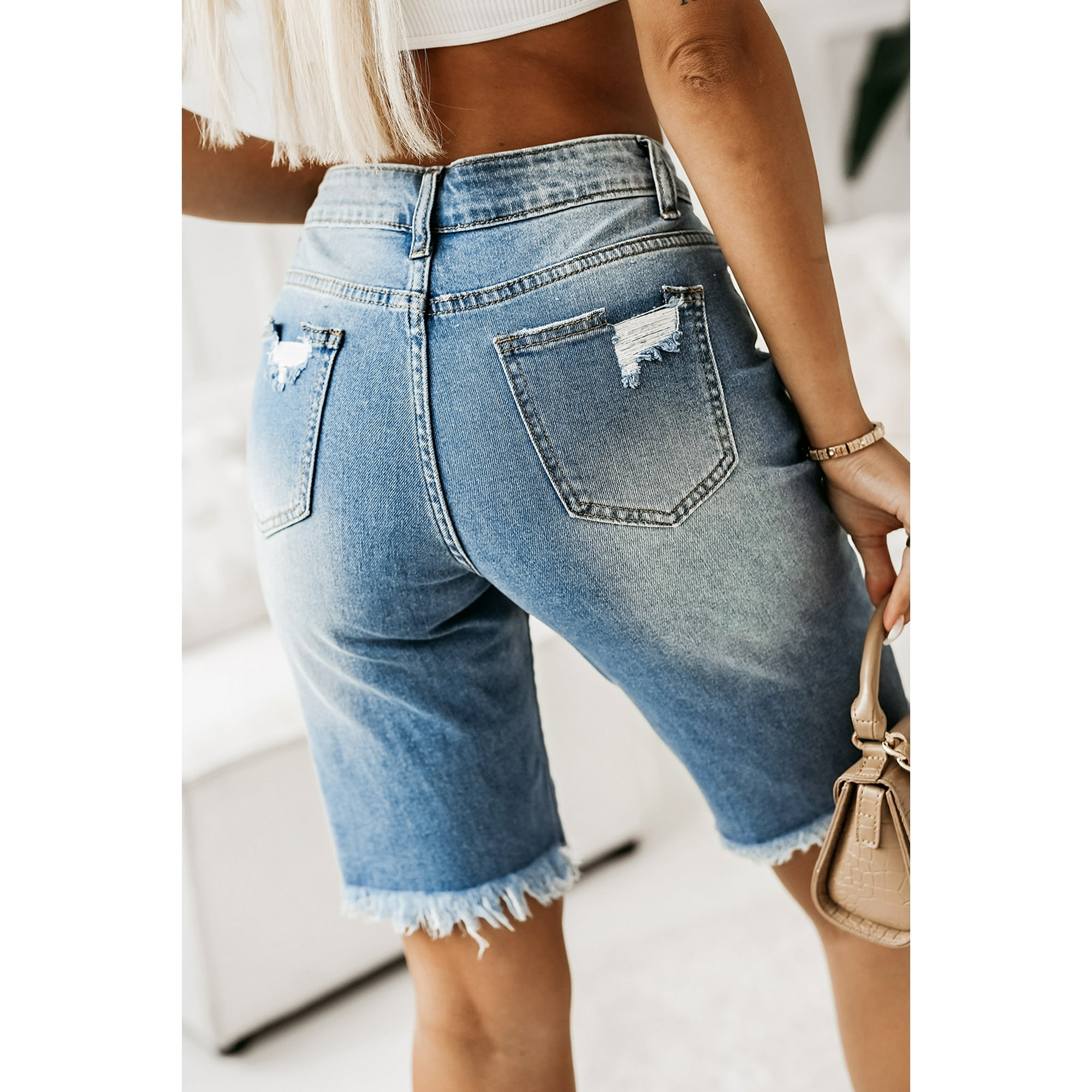 Click here for Poglip Womens Sky Blue Button Fly Distressed Skinn... prices