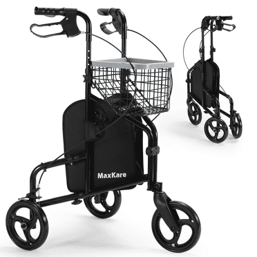 WalkMate 3 Wheel Rollator Walker for Slim Senior, 8'' Wheel Lightweight ...
