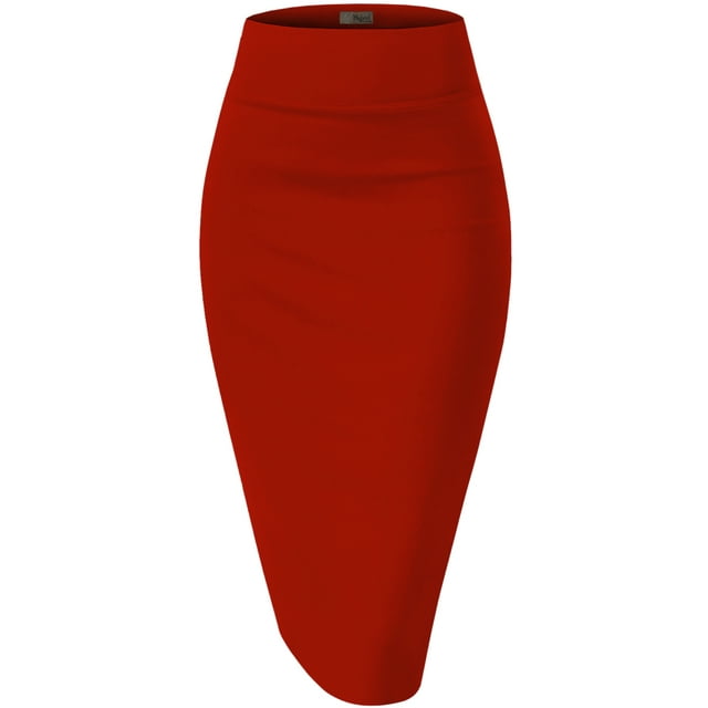 Handc Women Premium Nylon Ponte Stretch Office Pencil Skirt High Waist