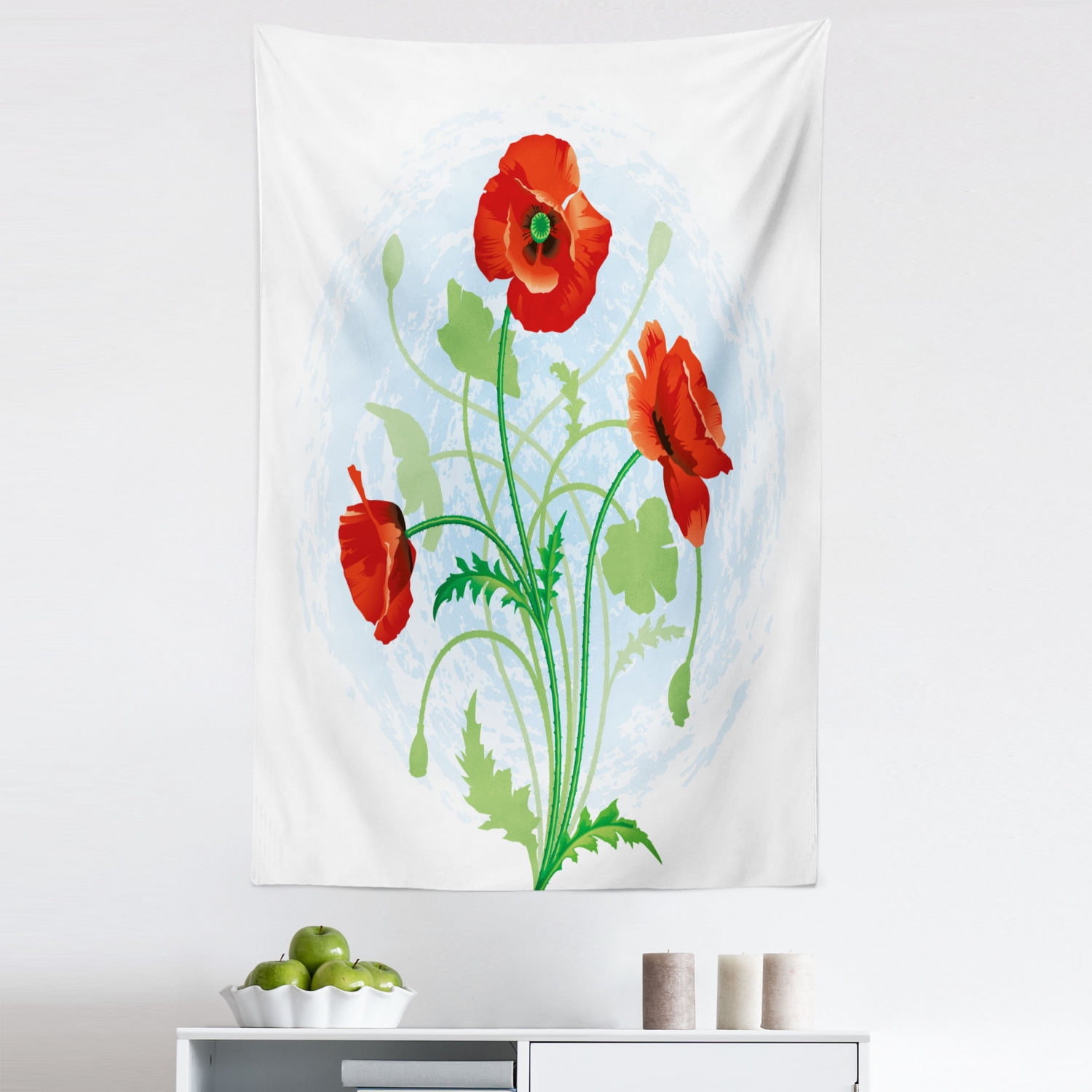 Floral Tapestry, Poppy Flowers Bouquet Meadow Beauty Rural Petal of ...