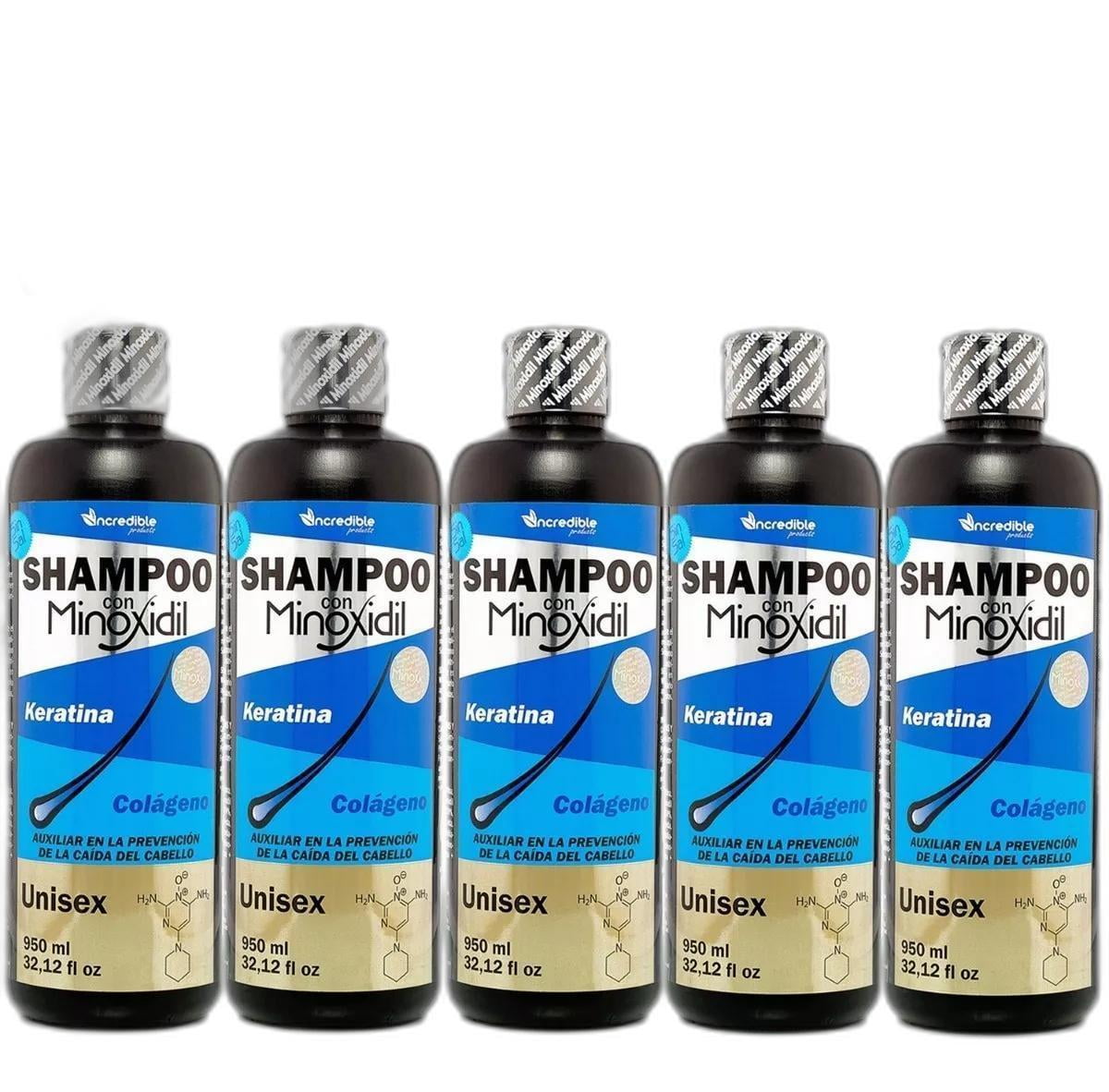 Kit 5 Shampoo Minoxidil Keratina Colágeno sin Sal 950mL C/U Incredible ...