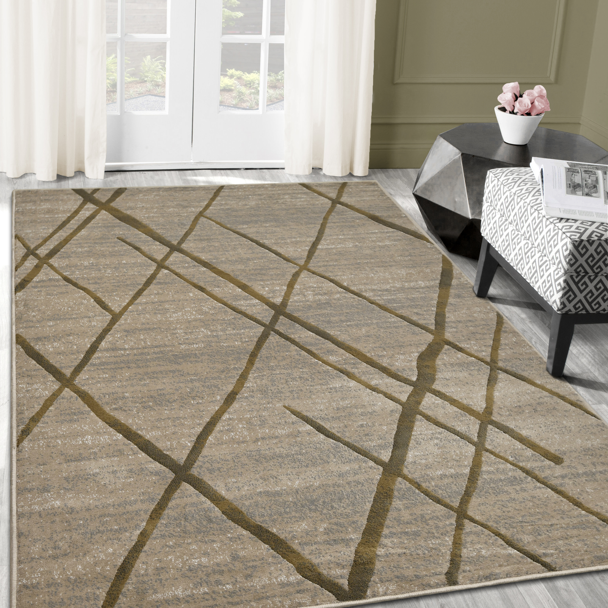 Allstar Rugs 7' 10" x 10' 0" Wheat Modern Abstract Themed Polypropylene ...