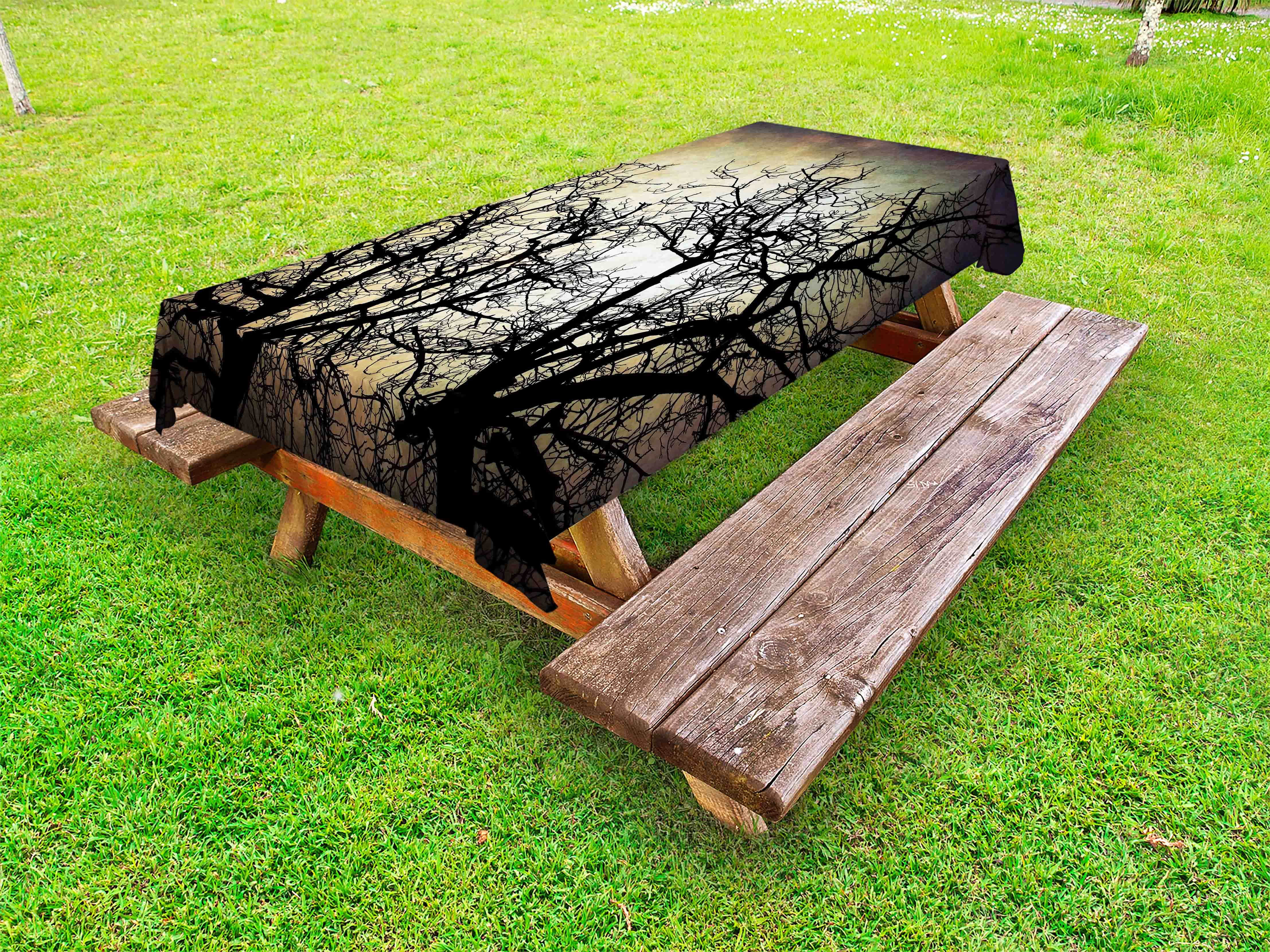 Horror Outdoor Tablecloth, Scary Twilight Scene with Grunge Tree Branch ...