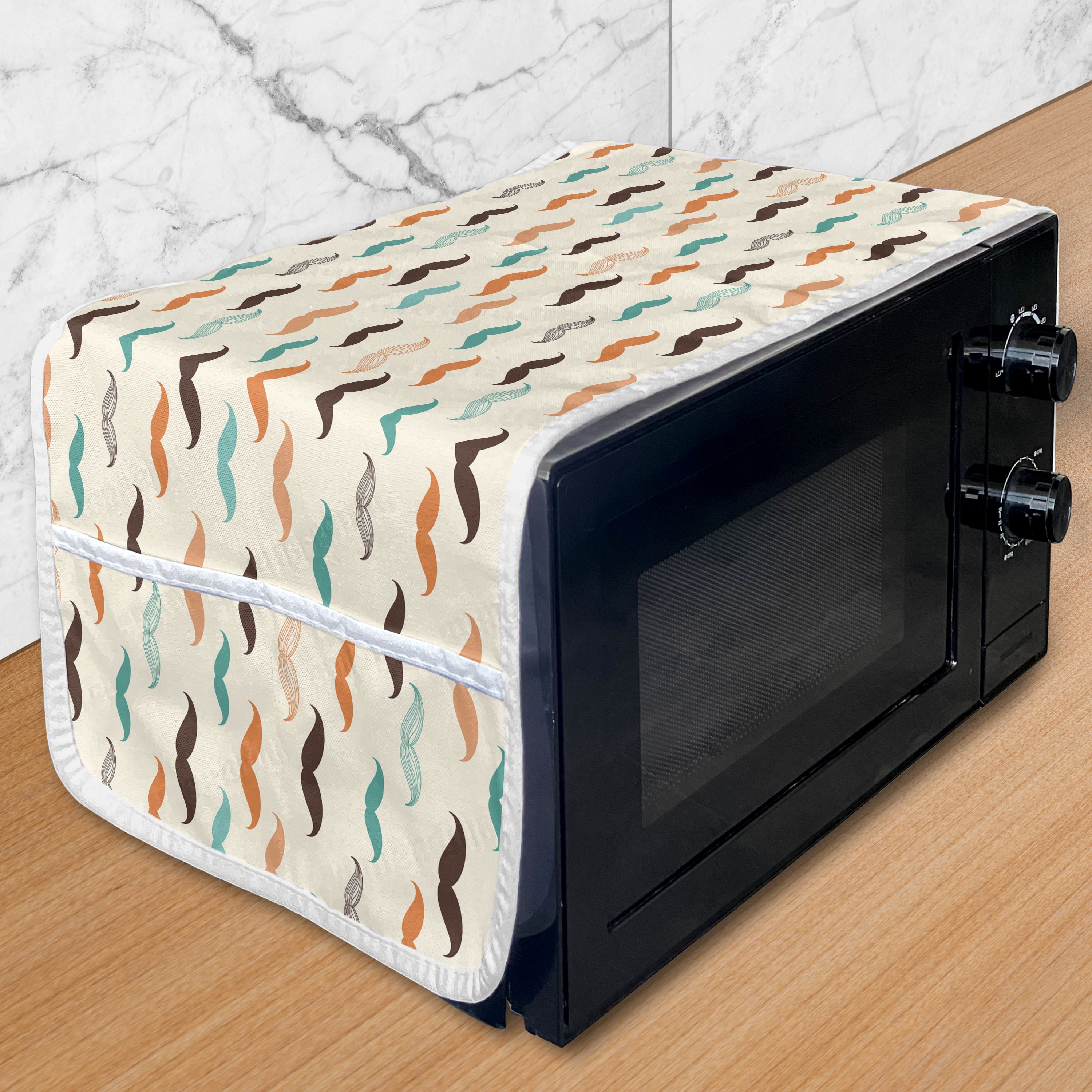 Indie Microwave Oven Cover, Retro Mustache Pattern in Colorful Design Curly Shapes Old Fashioned ...