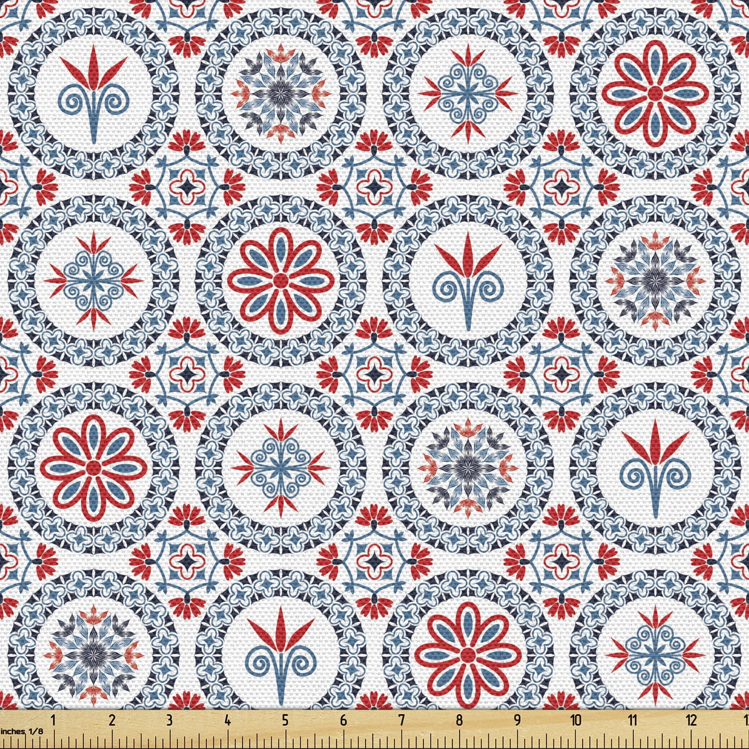 Mosaic Fabric by the Yard, Abstract Composition with Blooming Foliage ...