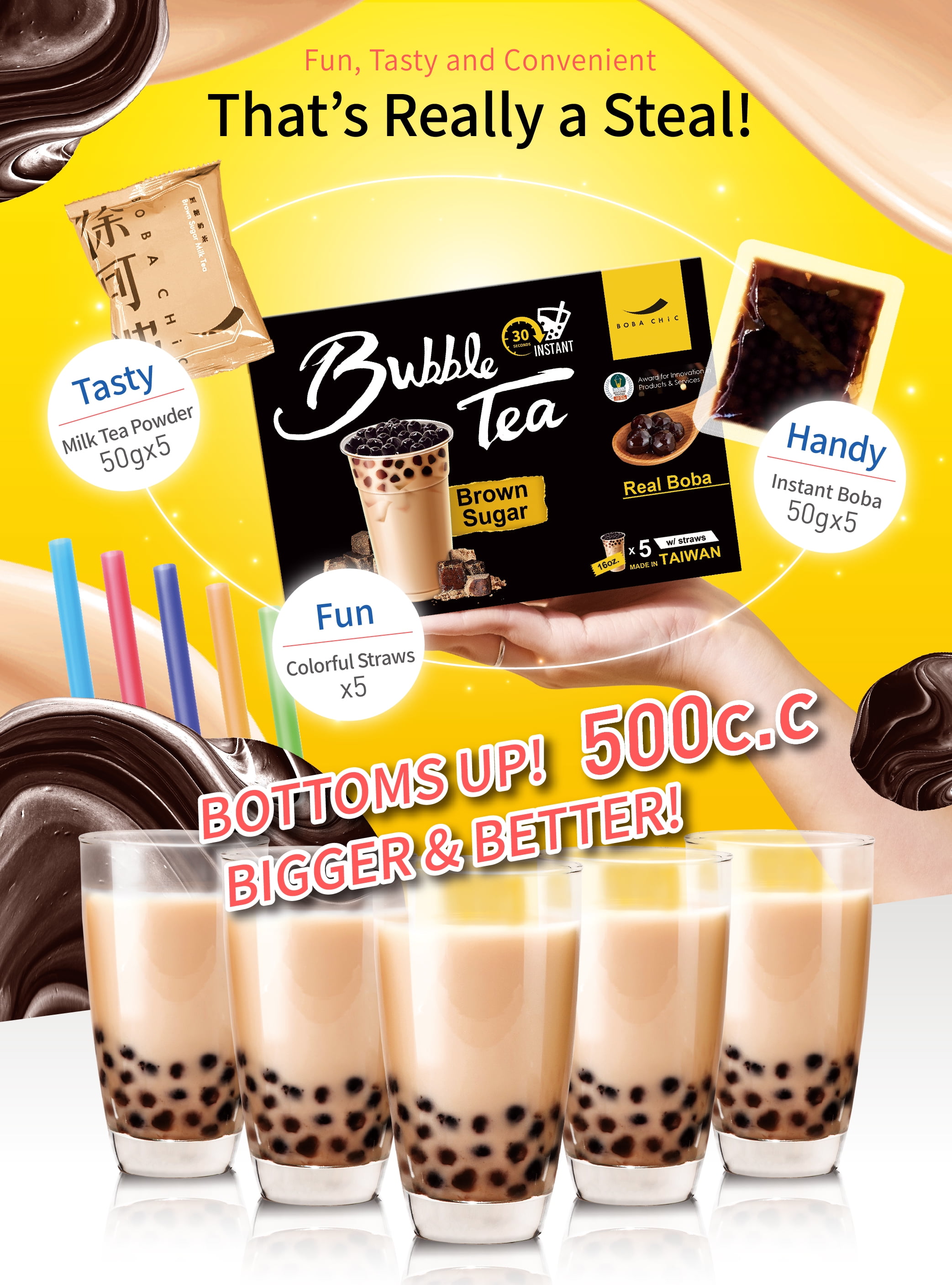 Buy BOBA CHiC Instant Bubble tea kit - Real BOBA Ready in 30 seconds ...