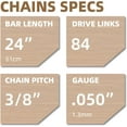 4 24 Inch Chain .050" Gauge, 3/8" Pitch, 84 Drive Links, 24 Inch ...