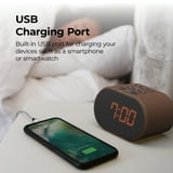 i-box Lite Wooden Alarm Clock with USB Phone Port, LED Display, FM ...