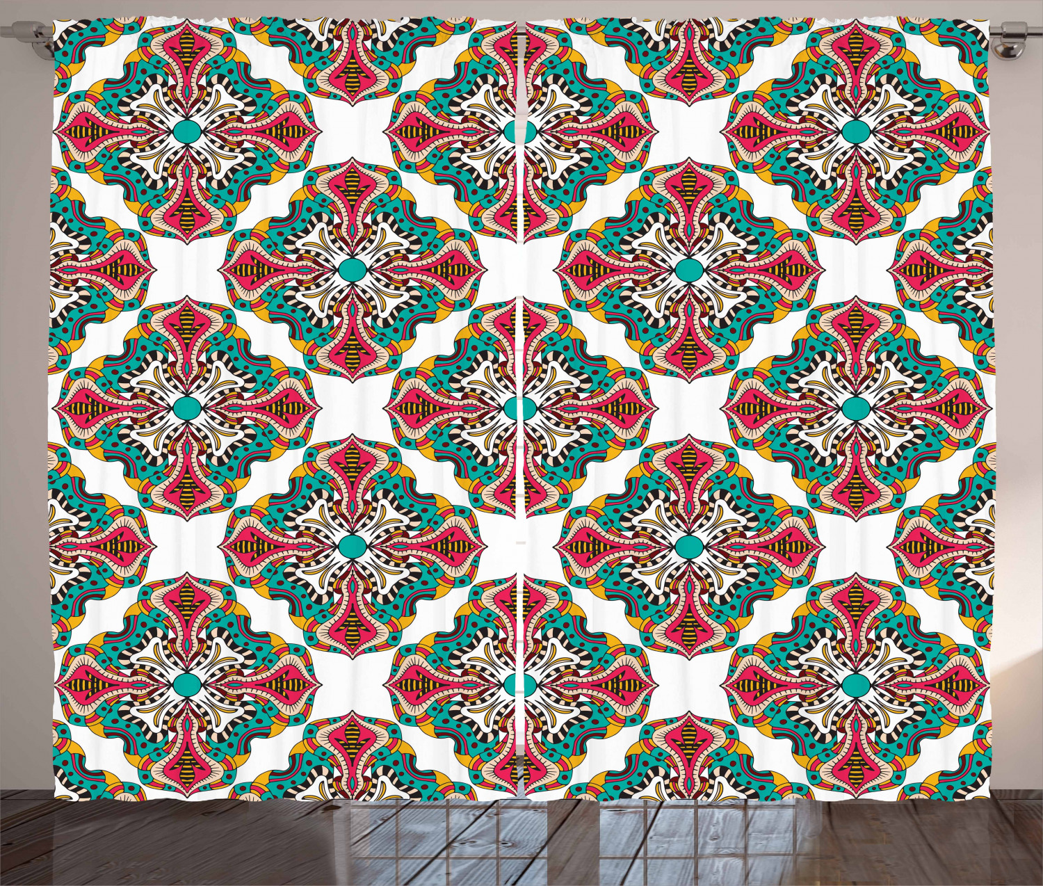 Colorful Curtains 2 Panels Set, Exotic Stylized Floral Motifs Rich in ...