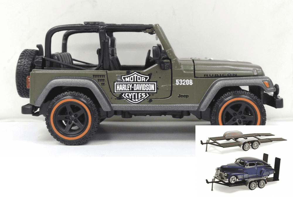 Diecast Car & Trailer Package - Jeep Wrangler Rubicon, Green - Maisto ...