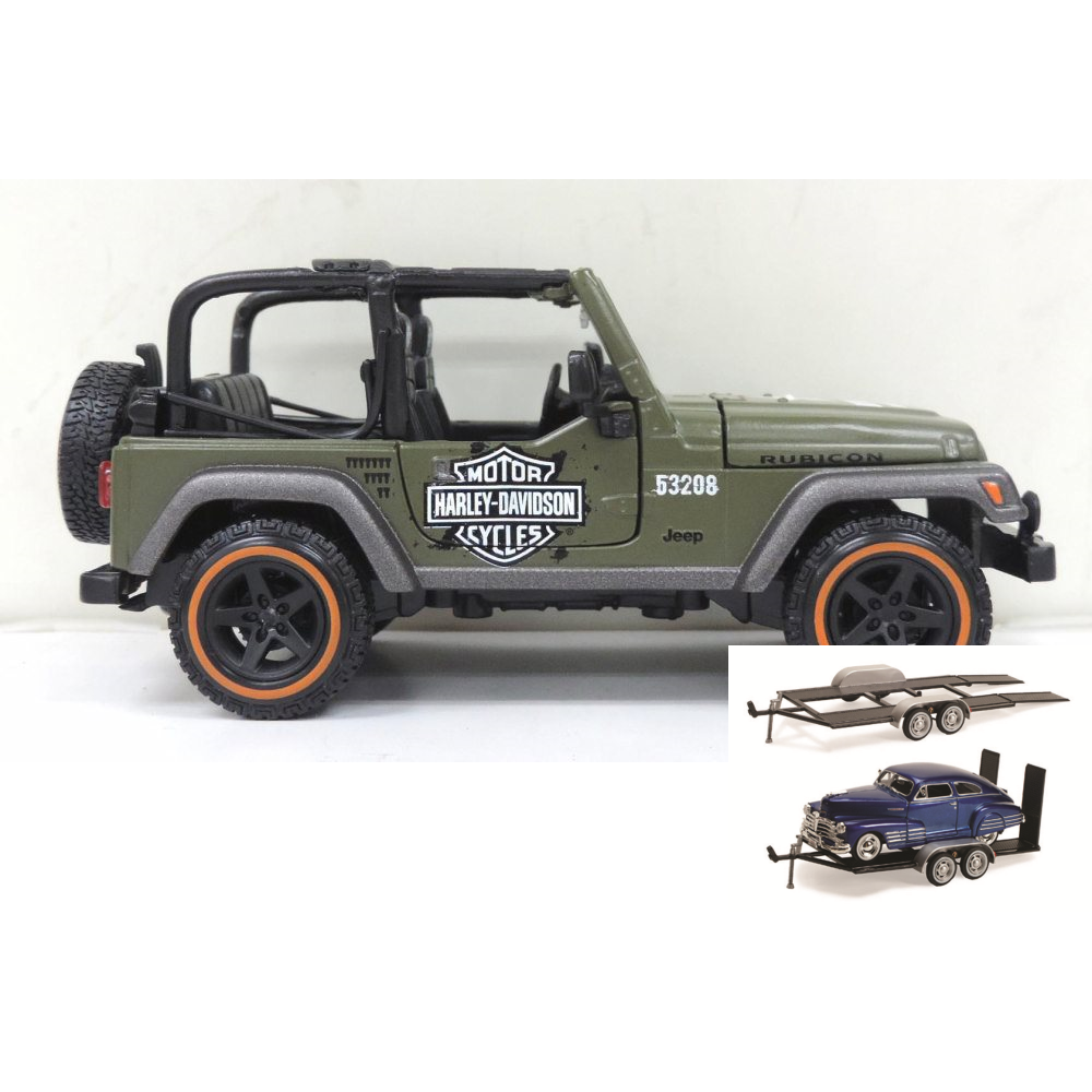 Diecast Car & Trailer Package - Jeep Wrangler Rubicon, Green - Maisto ...